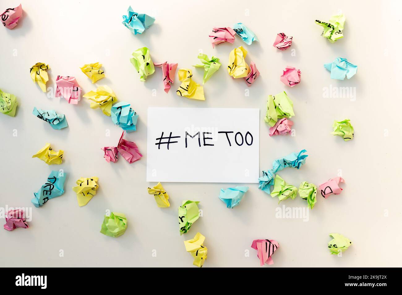 White post card handwritten with a METOO hash tag on a white isolated ...