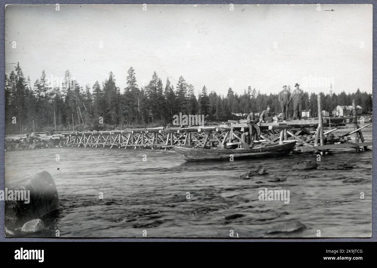 Provisional transport bridge over the Skellefte River at Slagnäs on the ...
