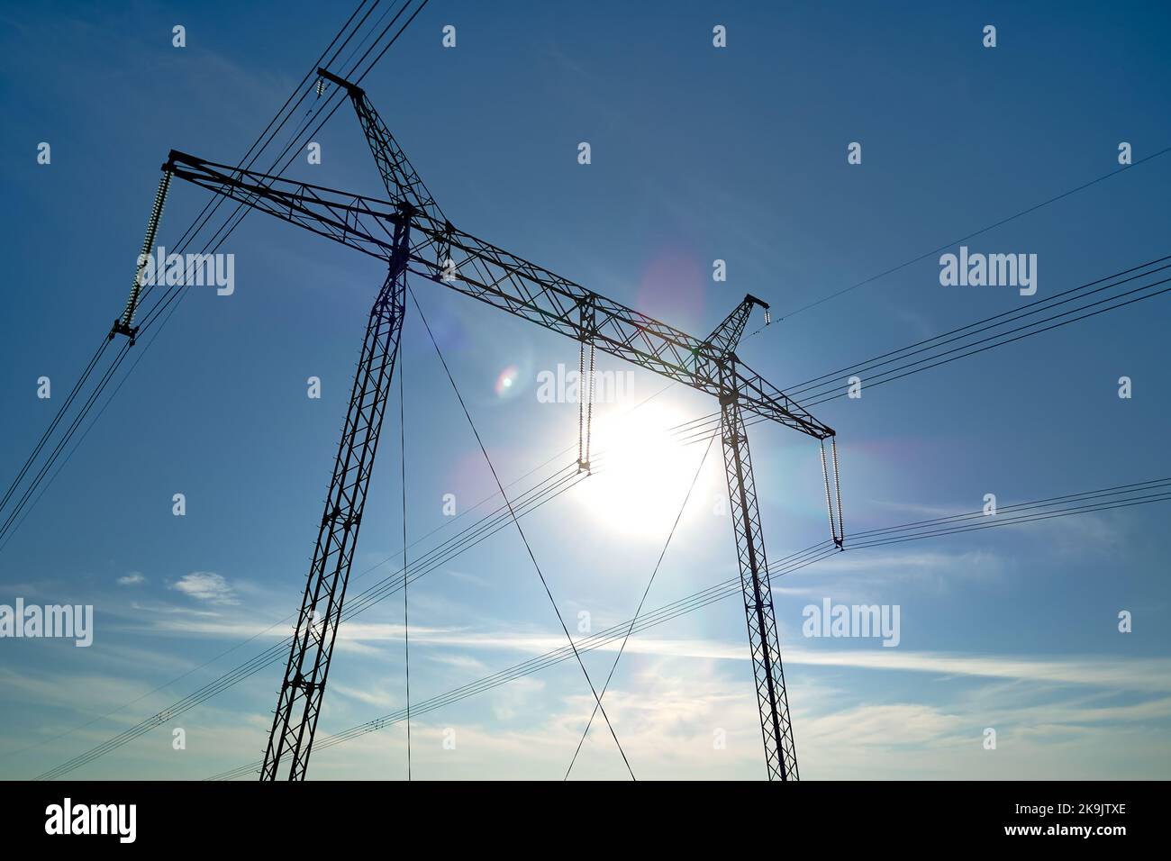 Steel pillar with high voltage electric power lines delivering ...