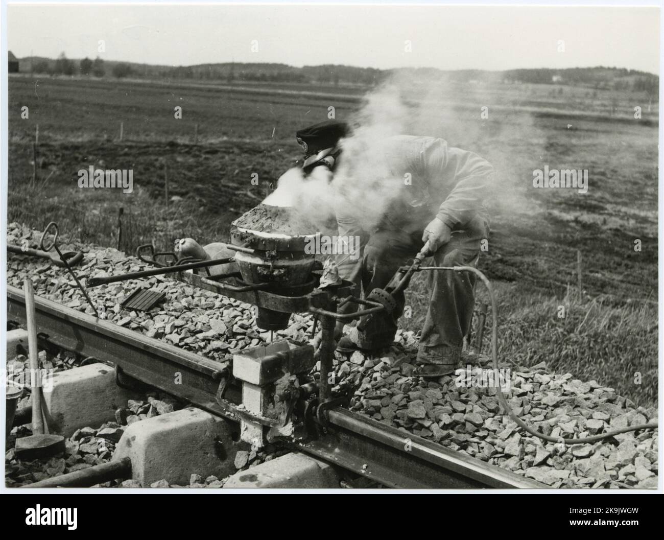 Track welding when tracking, on the Tranås - Gripenberg route Stock ...