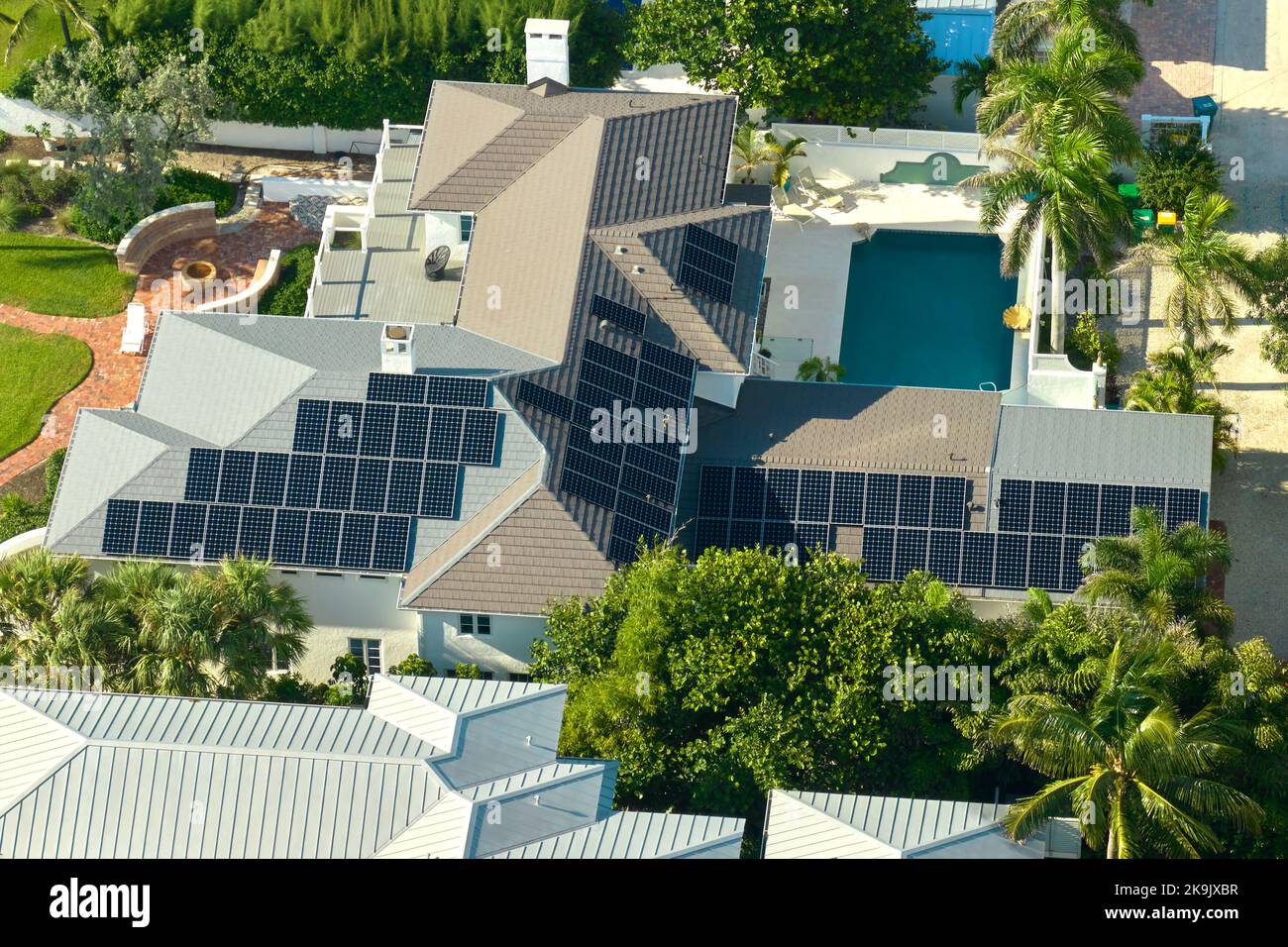 Big new residential house in USA with rooftop covered with solar ...