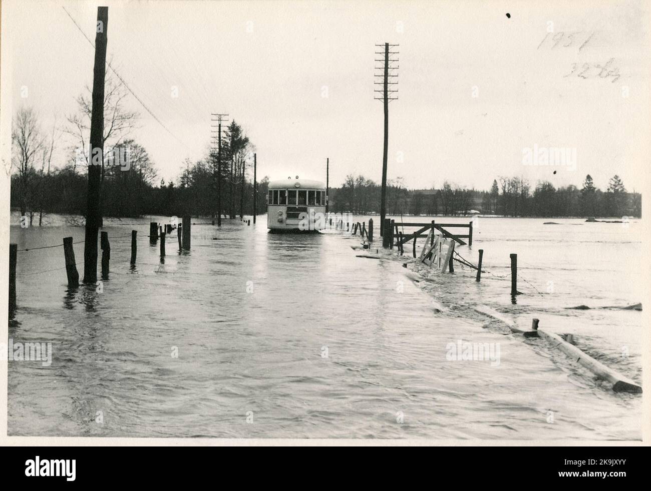 Motor car at the flood in Halmstad 1951 Stock Photo - Alamy