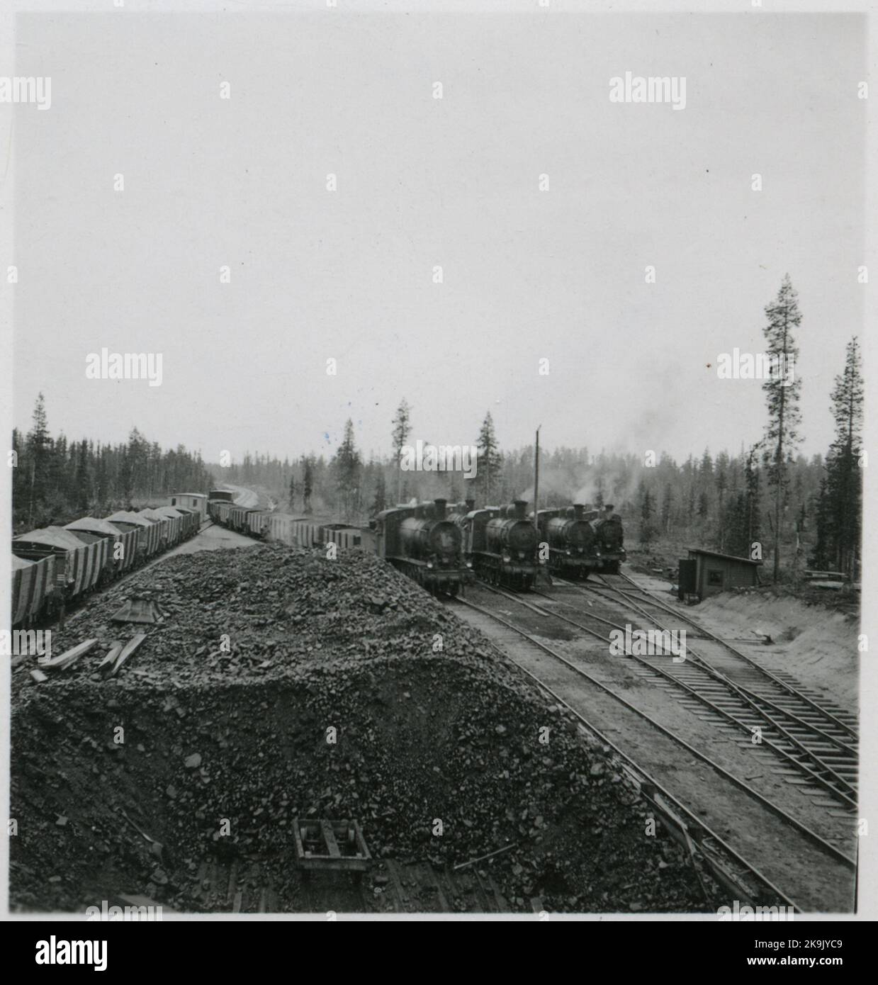 Track building Inlandsbanan.Vaimat's gravel pit.5 steam locomotive of ...