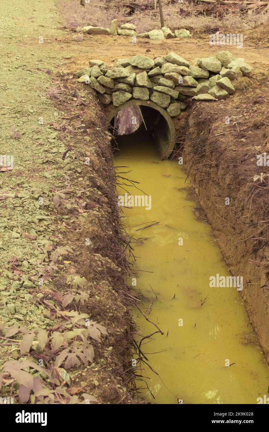 infrared image of the concrete cylindrical drain at the countryside ...