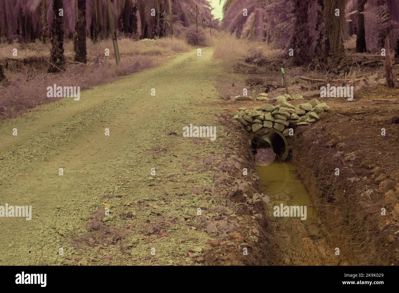 infrared image of the concrete cylindrical drain at the countryside ...