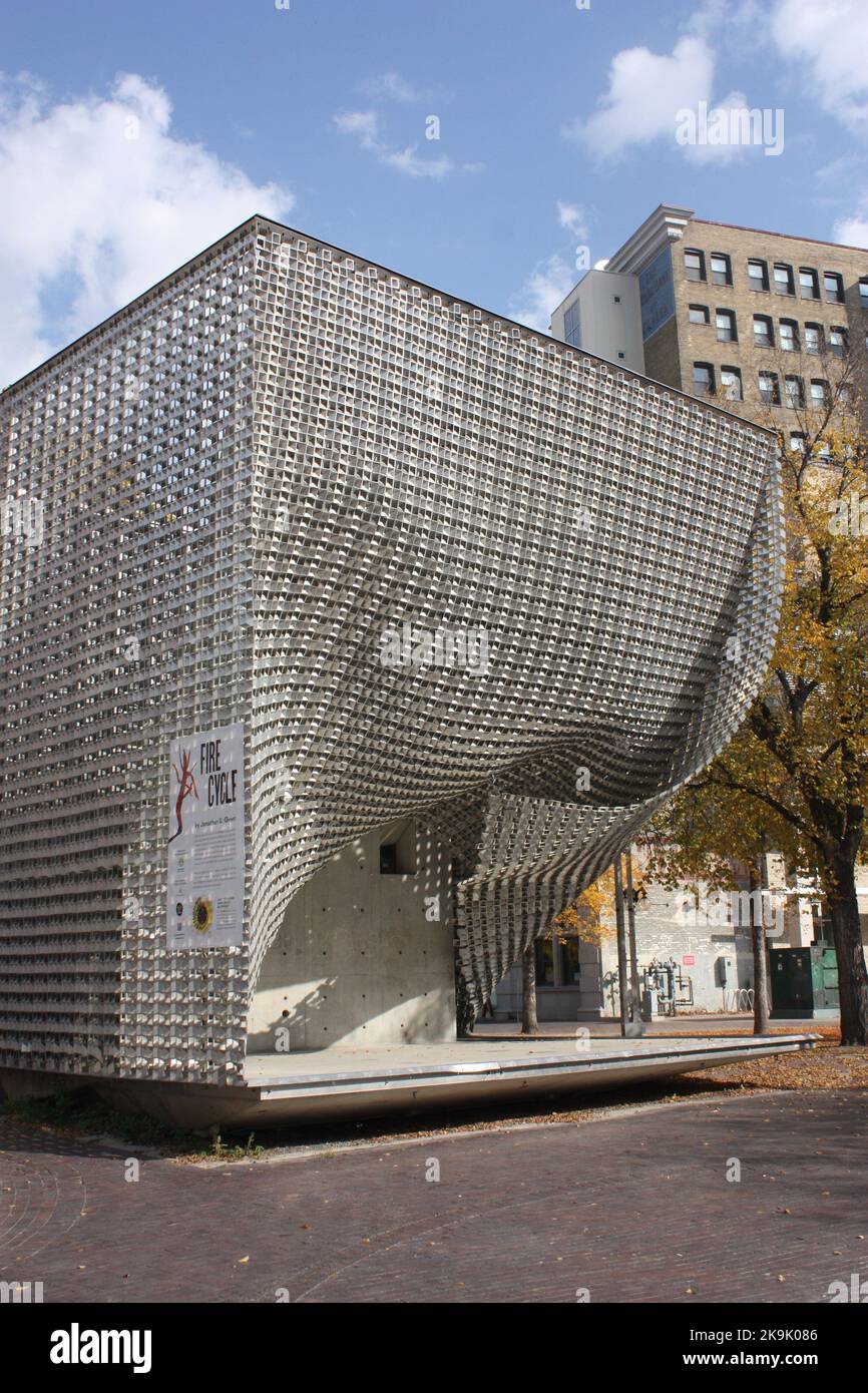 The Cube, a public stage, in the centre of Winnipeg, Manitoba, Canada ...