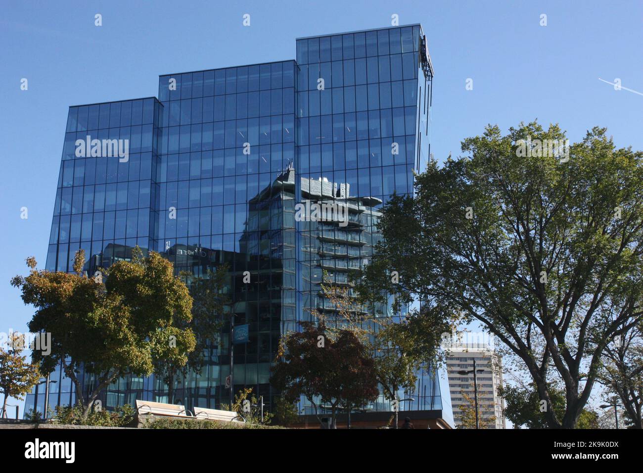 Glass skyscrapers in the River Landing area of Saskatoon, Saskatchewan ...