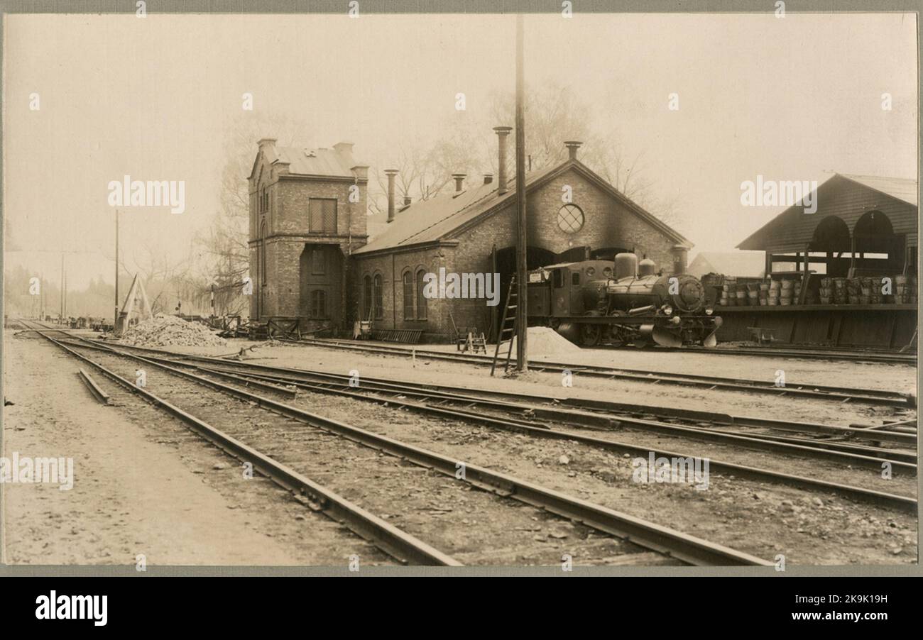 The now demolished Lokstallet in Arvika. Steam locomotive steam ...