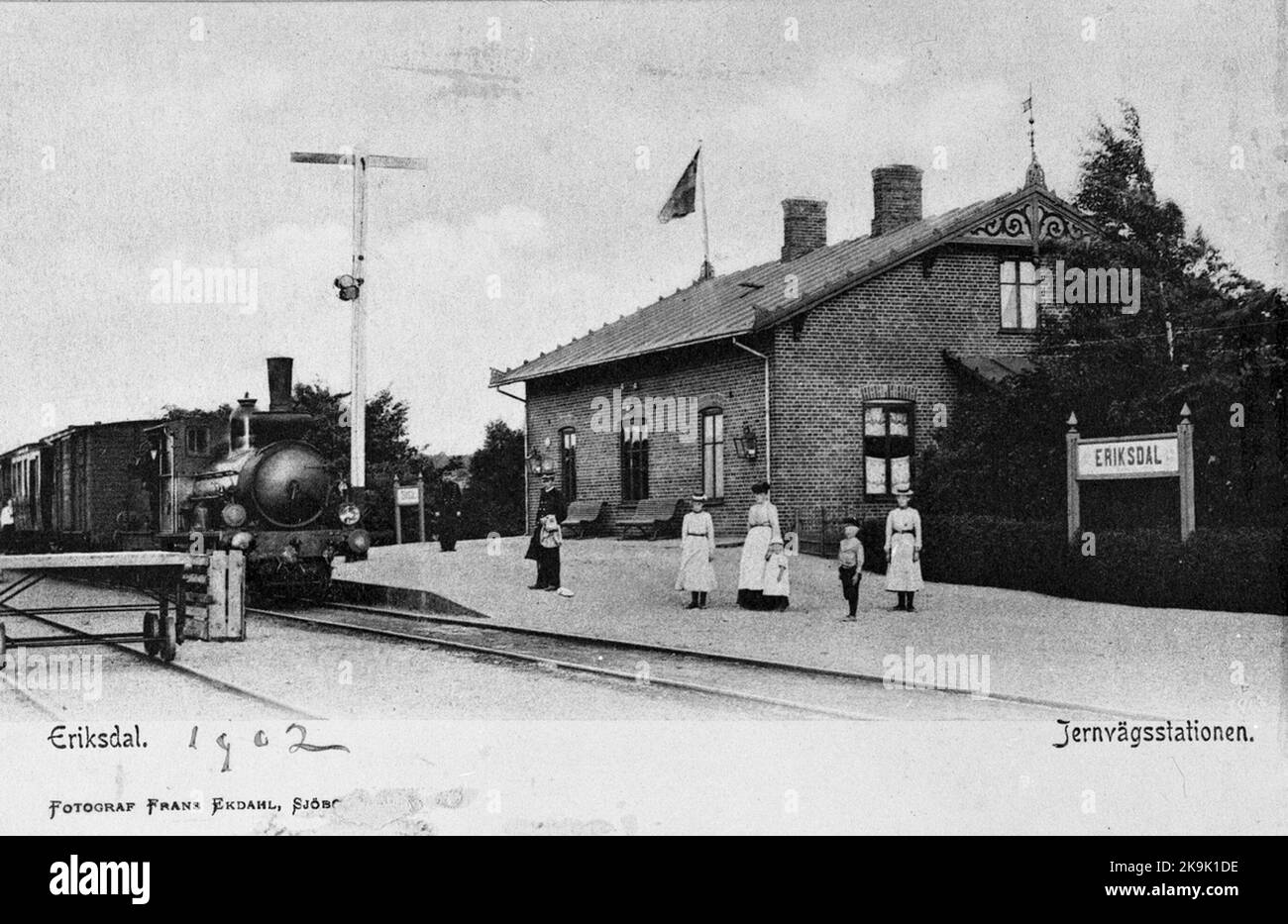 Postcards with motifs from Eriksdal Railway Station. Women and children ...