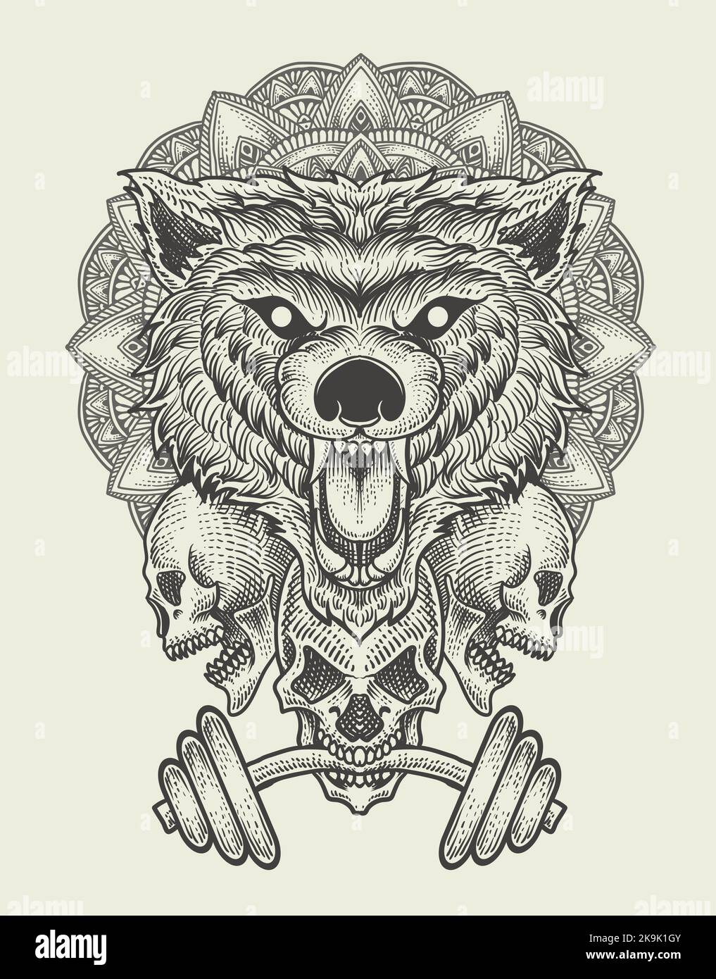 illustration baddas wolf head with skull Stock Vector Image & Art - Alamy