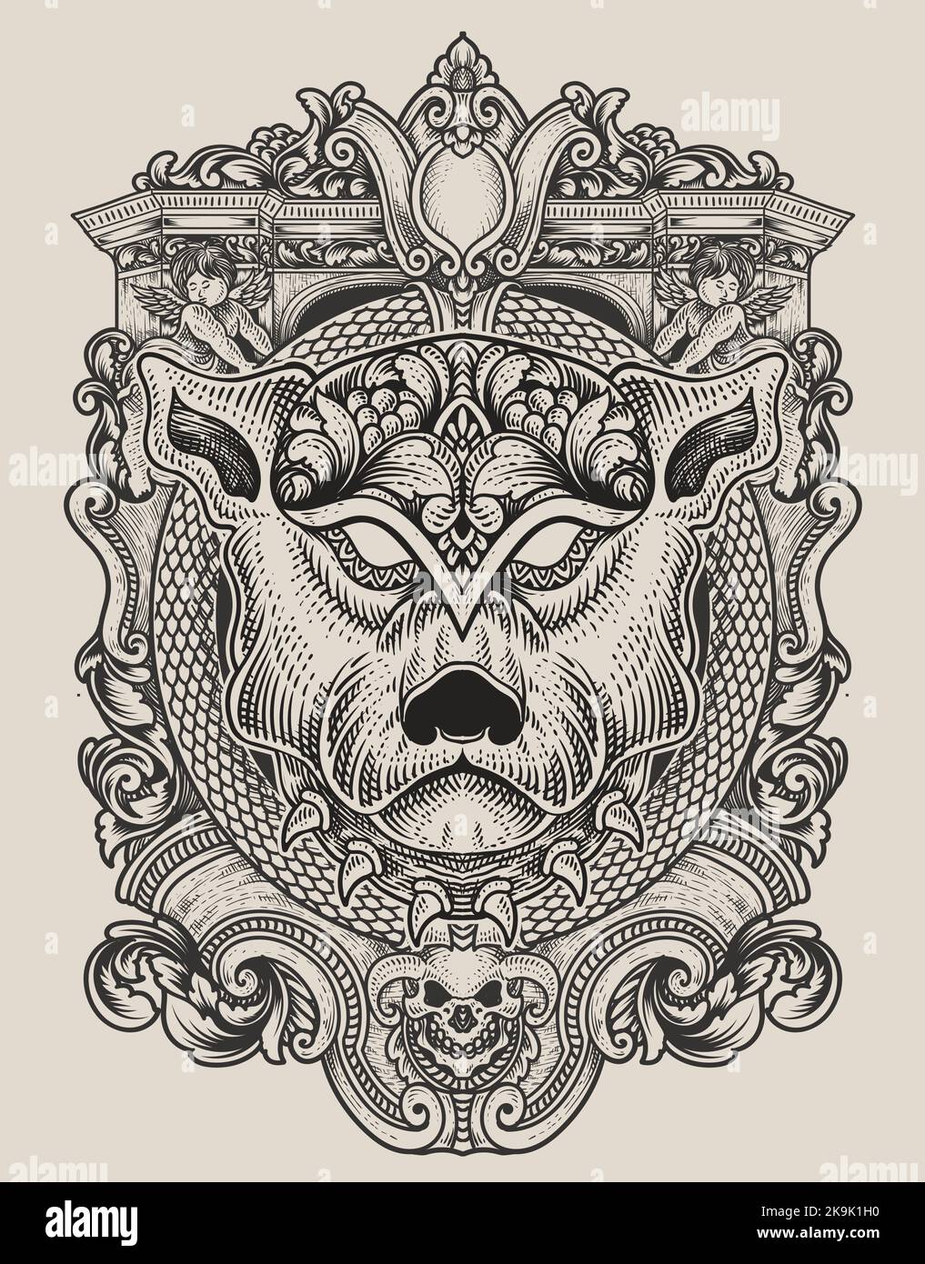 Illustration dog head engraving Stock Vector Images - Alamy