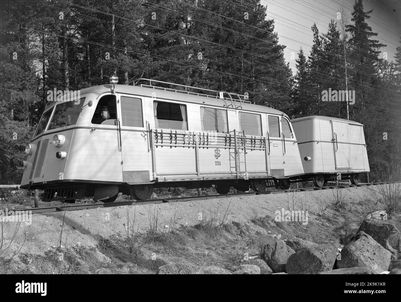 The State Railways, SJ 330 Rälsbuss with trailer at Sunnerstaholm near ...