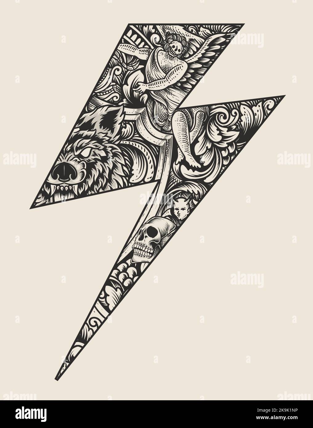 illustration lightning vintage engraving ornament style Stock Vector ...