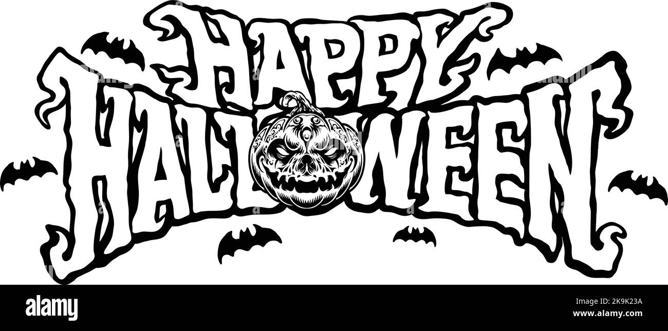 Monochrome Happy Halloween Typeface Clipart vector illustrations for ...