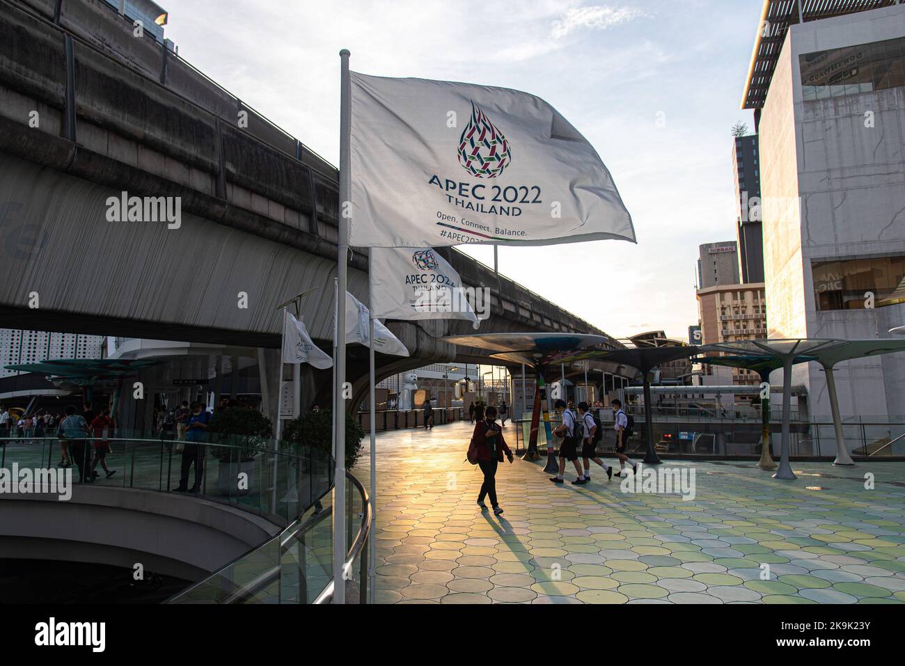 Bangkok, Thailand. 28th Oct, 2022. APEC 2022 flags seen at the ...