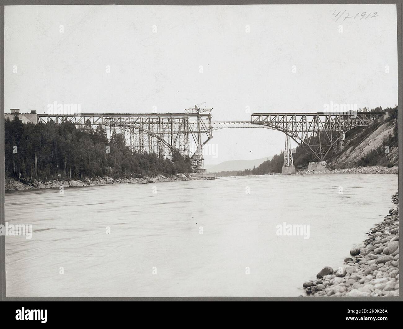 Bridge construction of the railway bridge over the Ångerman River at ...