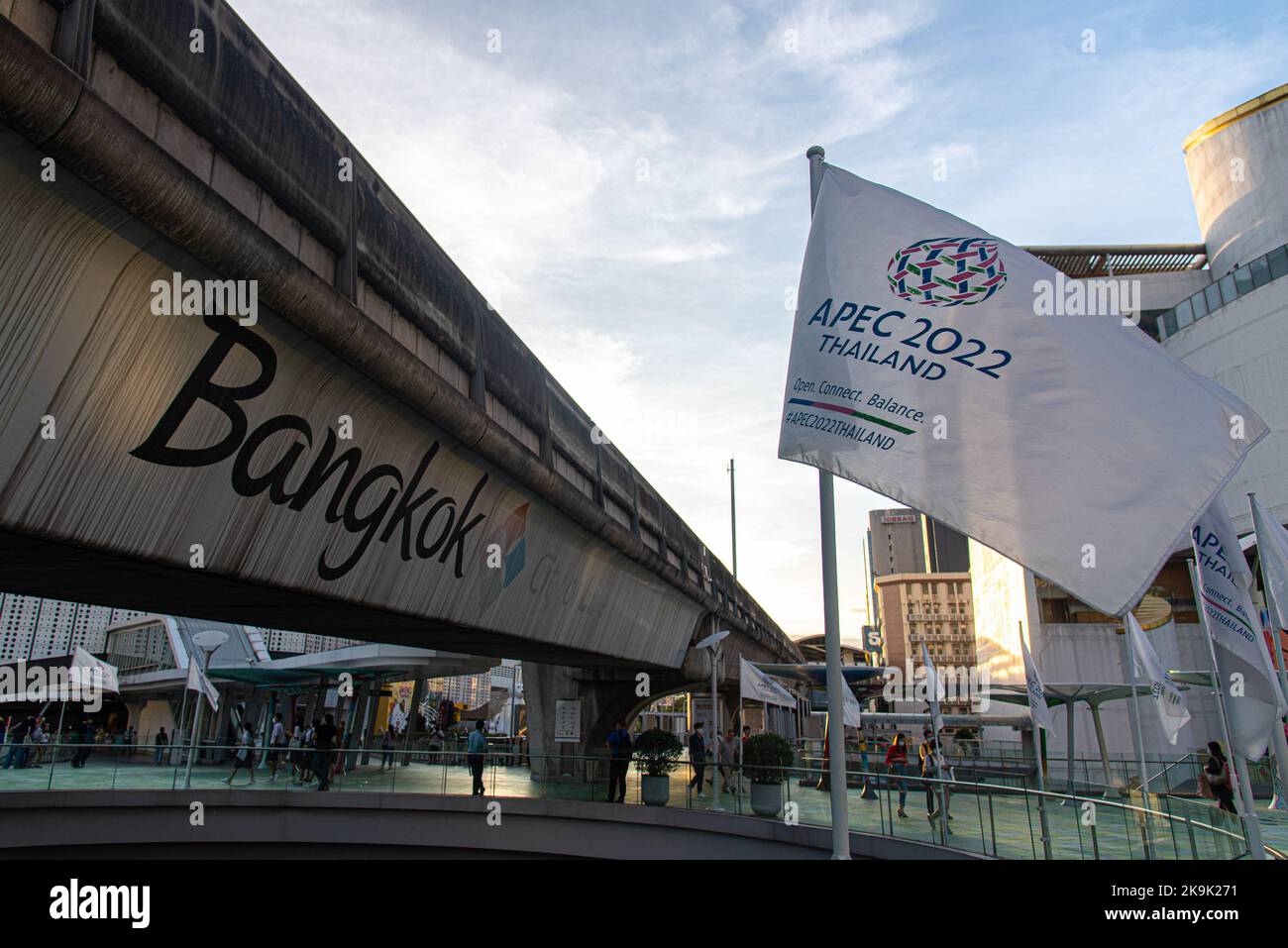 Bangkok, Thailand. 28th Oct, 2022. APEC 2022 flags seen at the ...