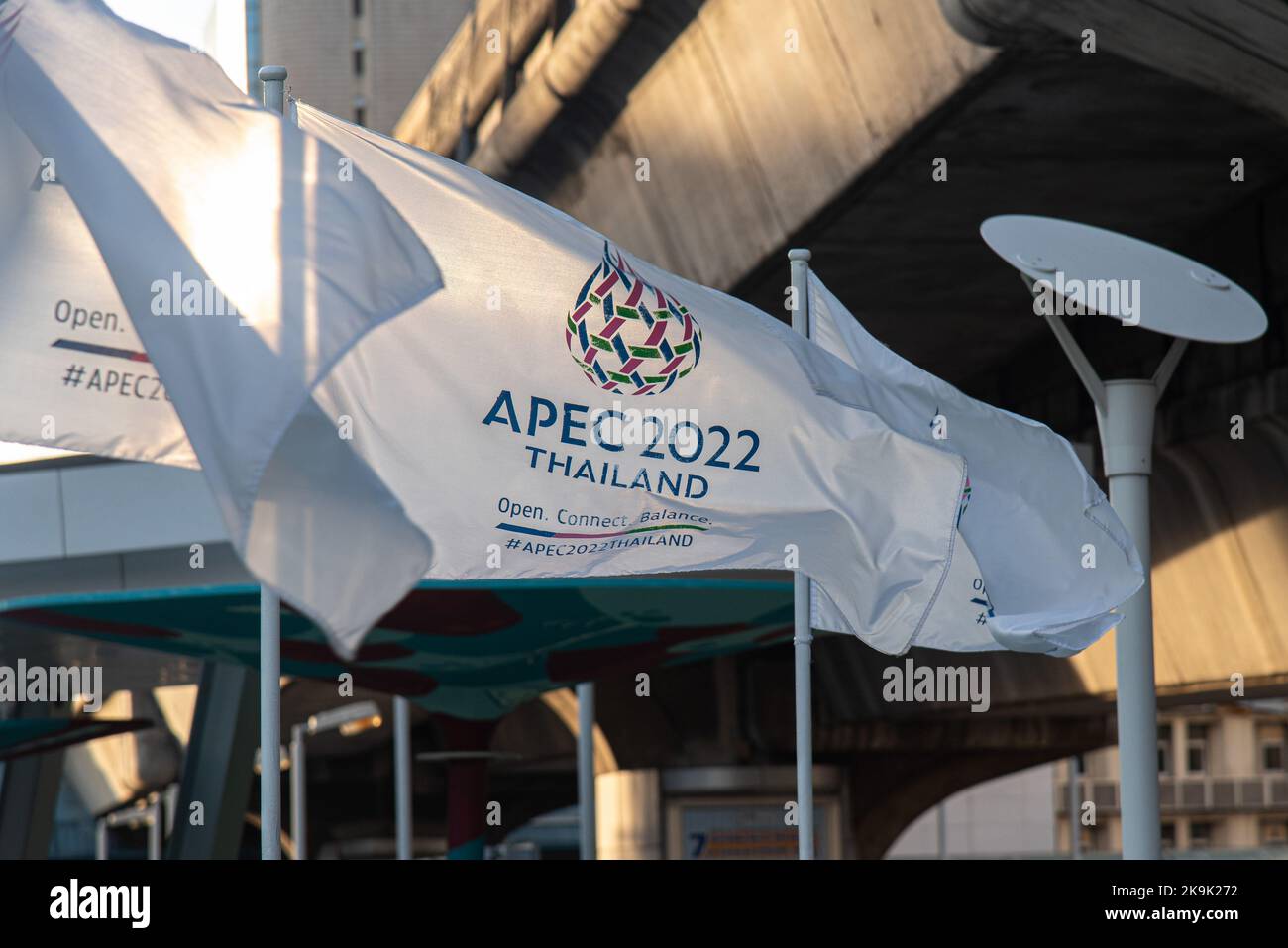 Bangkok, Thailand. 28th Oct, 2022. APEC 2022 flags seen at the ...