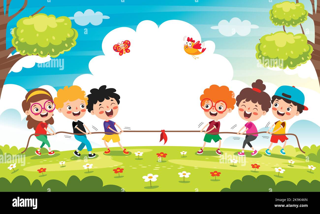Funny Kids Playing Pulling Rope Stock Vector Image & Art - Alamy