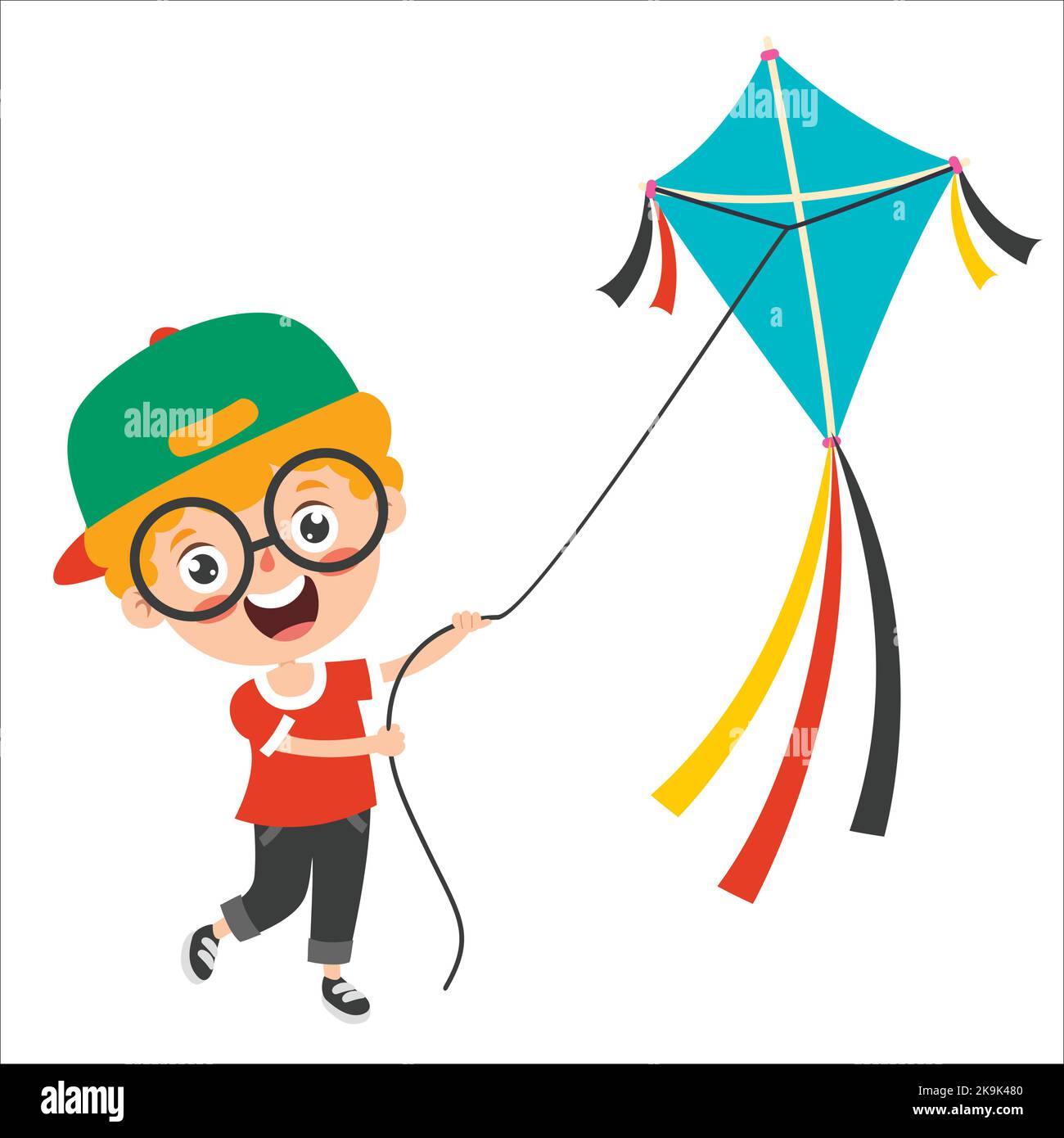 Kid Playing With A Colorful Kite Stock Vector Image & Art - Alamy