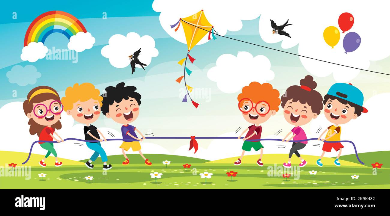 Funny Kids Playing Pulling Rope Stock Vector Image & Art - Alamy
