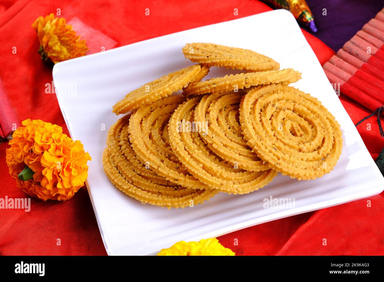Indian Traditional Snack Chakli, a spiral shaped, Chakali or murukku ...