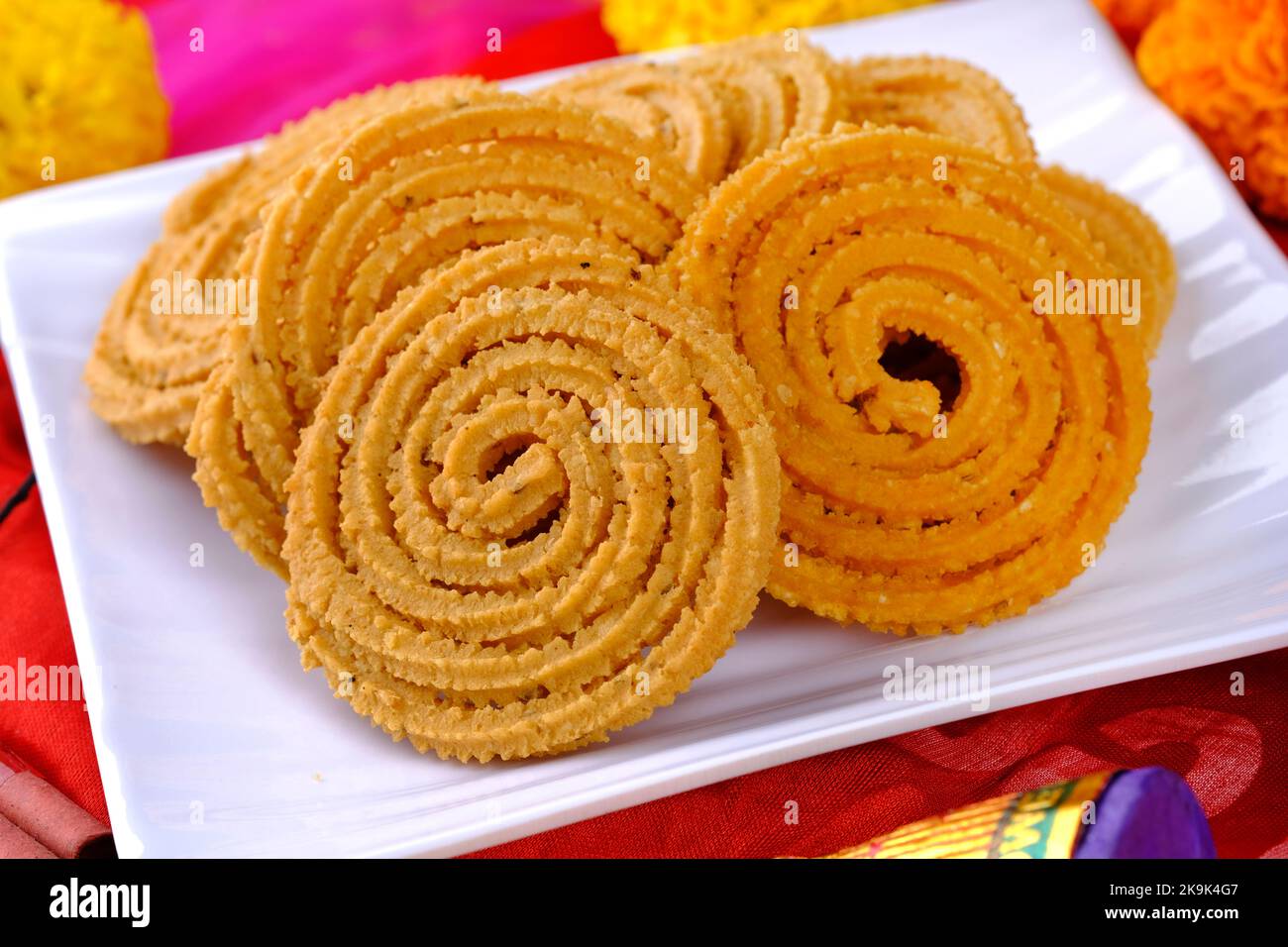Indian Traditional Snack Chakli, a spiral shaped, Chakali or murukku ...