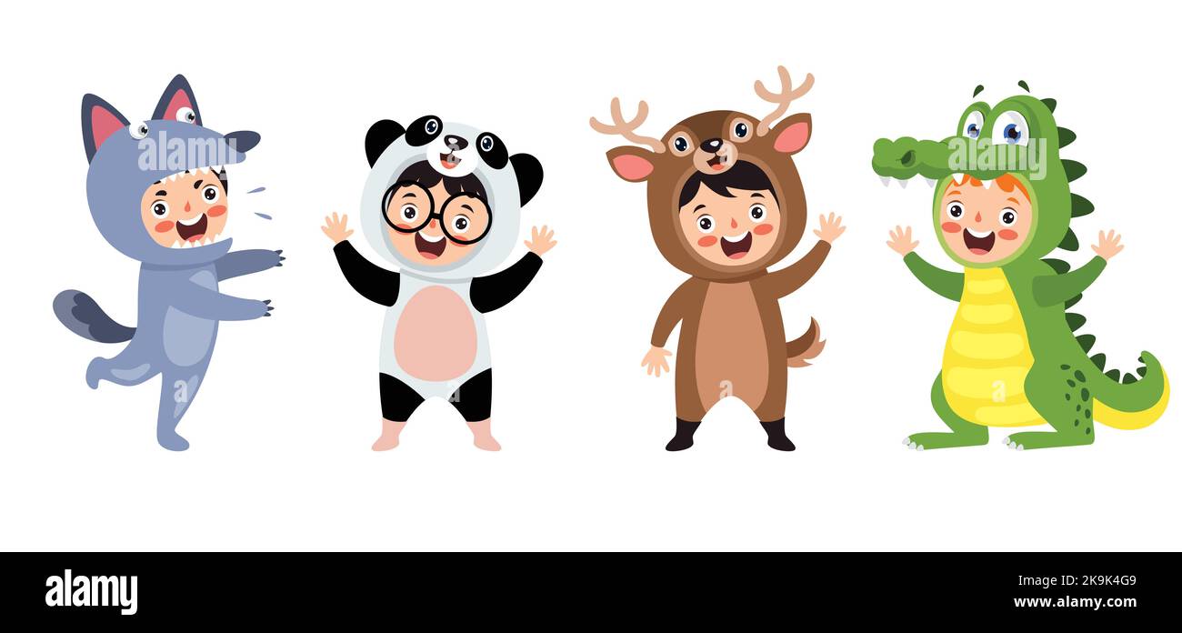 Funny Children Wearing Animal Costumes Stock Vector Image & Art - Alamy