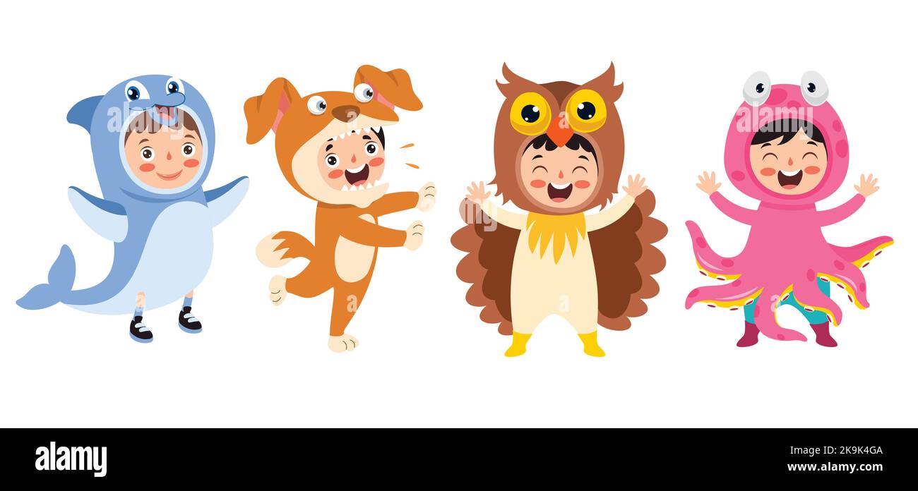 Funny Children Wearing Animal Costumes Stock Vector Image & Art - Alamy