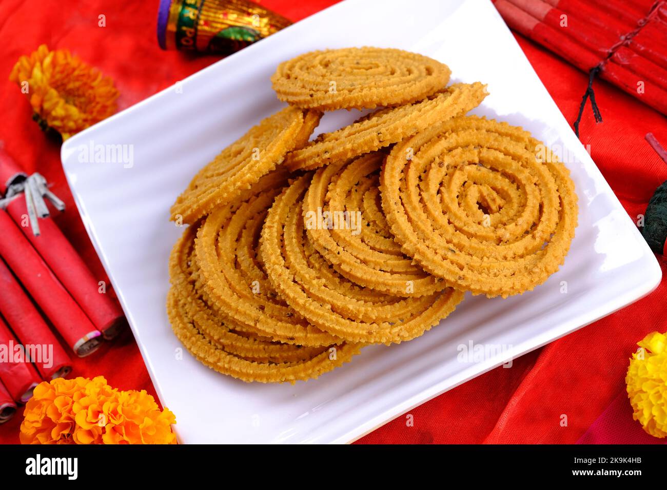 Indian Traditional Snack Chakli, a spiral shaped, Chakali or murukku ...