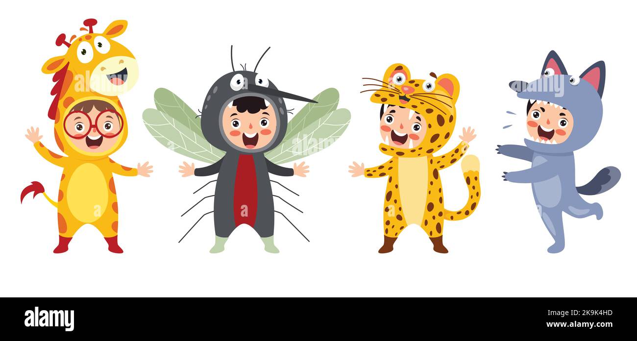 Funny Children Wearing Animal Costumes Stock Vector Image & Art - Alamy