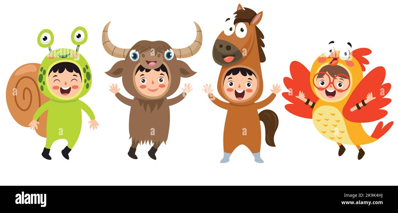 Funny Children Wearing Animal Costumes Stock Vector Image & Art - Alamy
