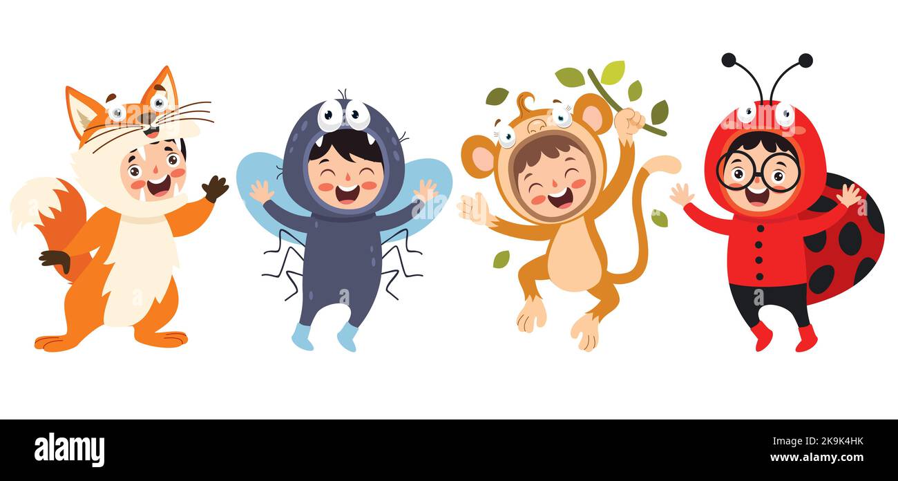 Funny Children Wearing Animal Costumes Stock Vector Image & Art - Alamy