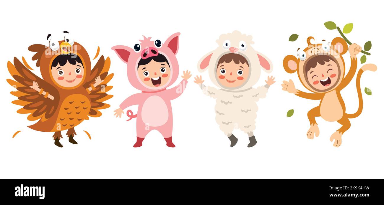Funny Children Wearing Animal Costumes Stock Vector Image & Art - Alamy
