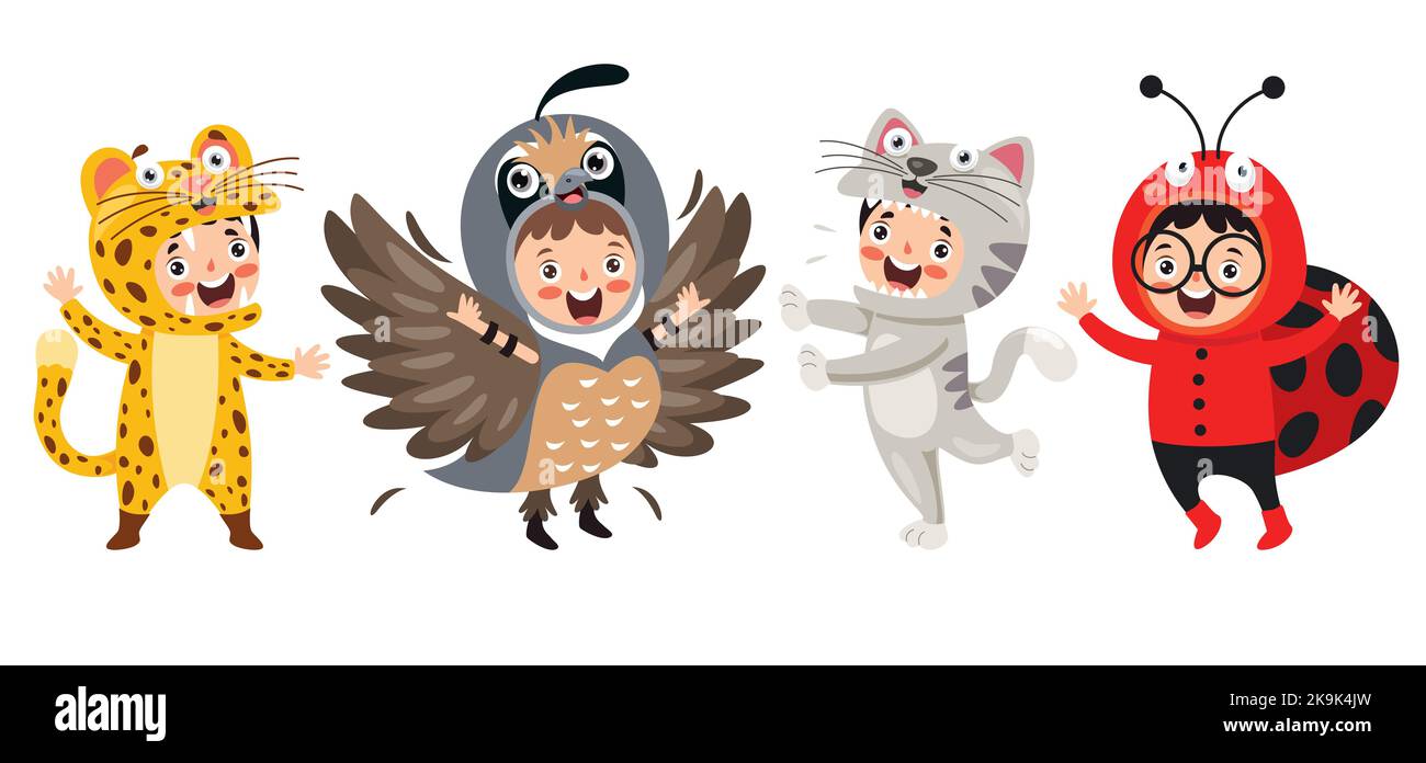 Funny Children Wearing Animal Costumes Stock Vector Image & Art - Alamy