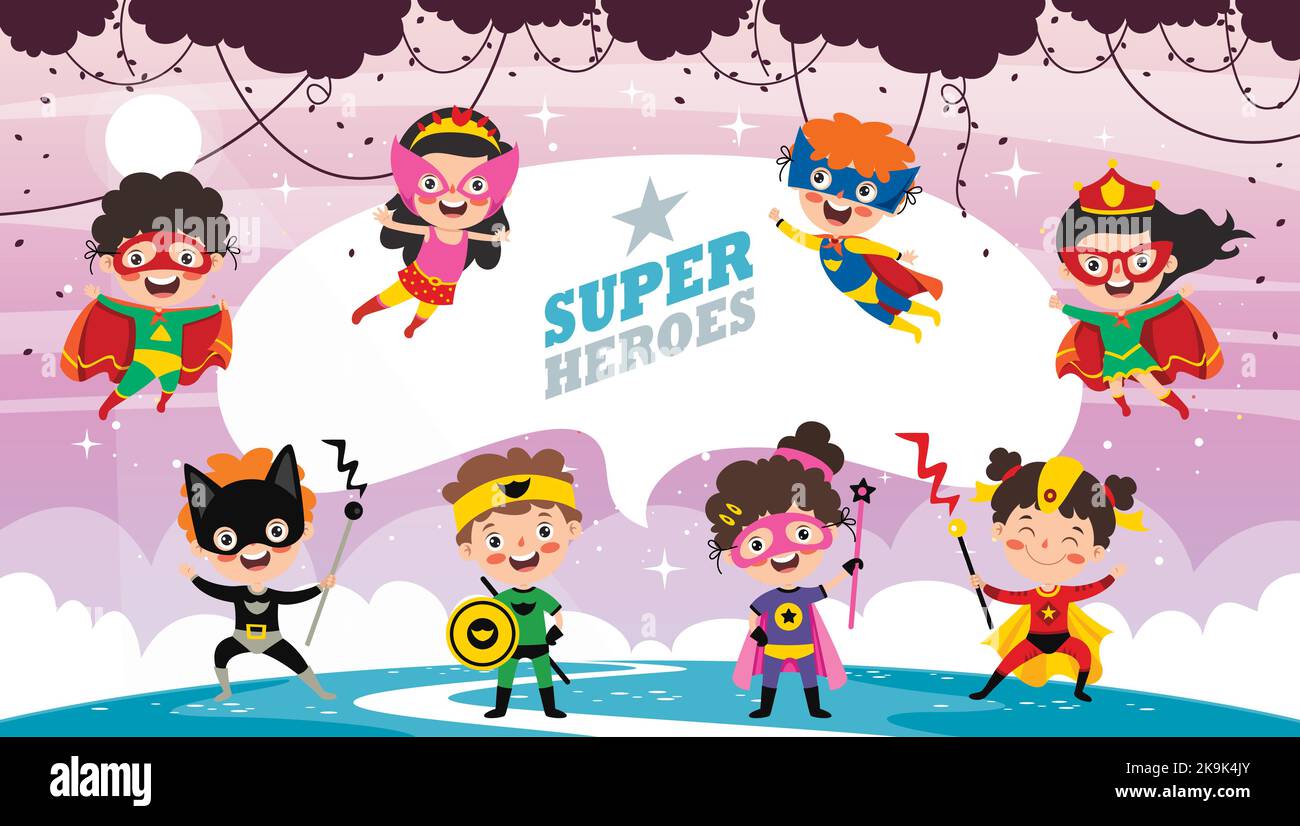 Little Funny Cartoon Superheroes Posing Stock Vector Image & Art - Alamy