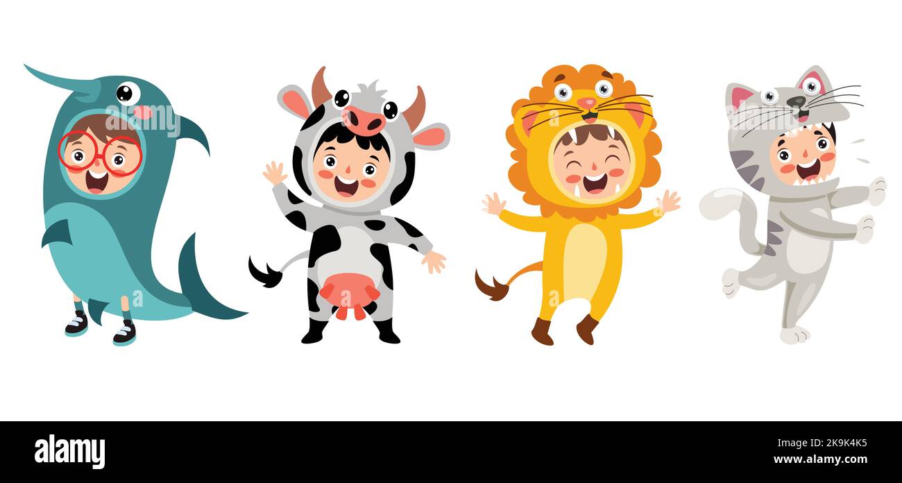 Funny Children Wearing Animal Costumes Stock Vector Image & Art - Alamy