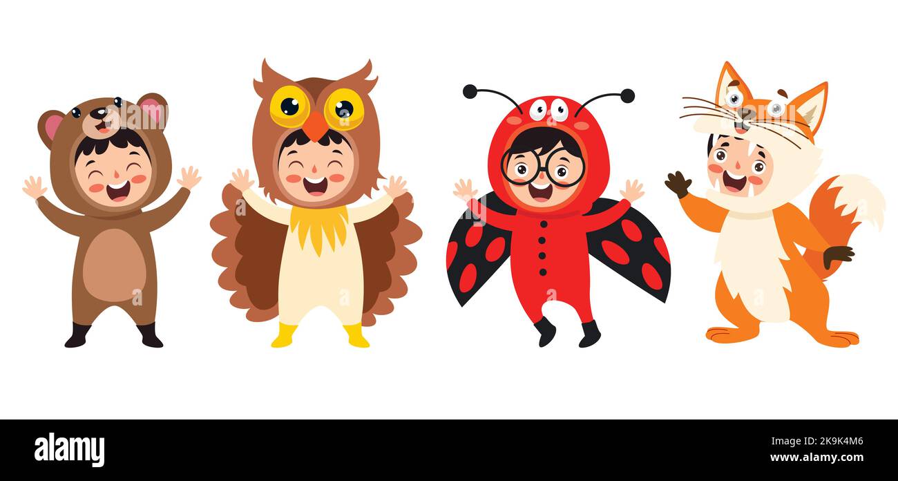 Funny Children Wearing Animal Costumes Stock Vector Image & Art - Alamy