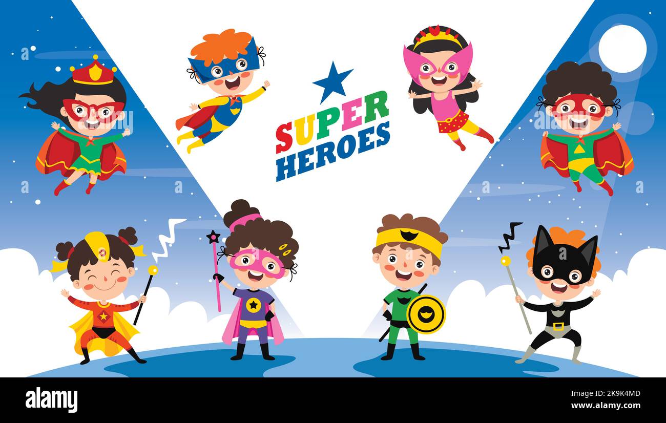 Little Funny Cartoon Superheroes Posing Stock Vector Image & Art - Alamy
