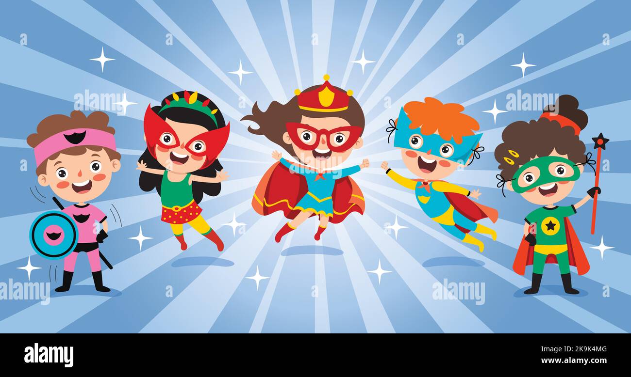 Little Funny Cartoon Superheroes Posing Stock Vector Image & Art - Alamy