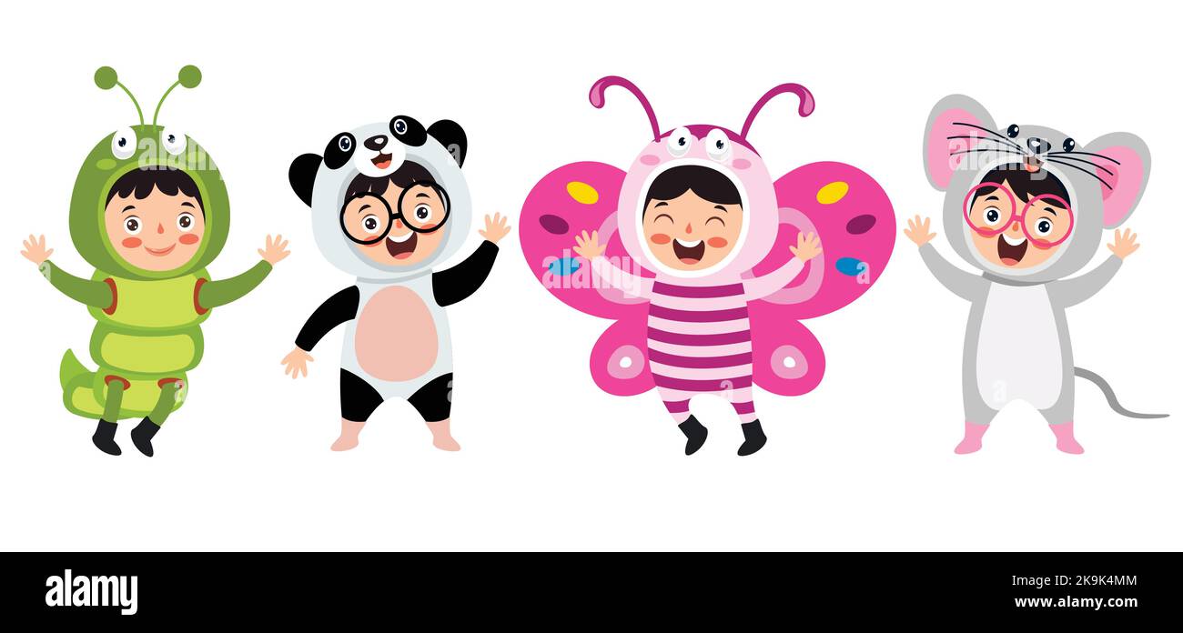 Funny Children Wearing Animal Costumes Stock Vector Image & Art - Alamy