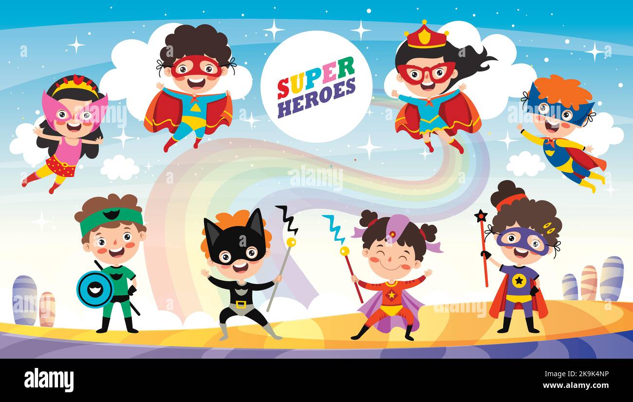 Little Funny Cartoon Superheroes Posing Stock Vector Image & Art - Alamy