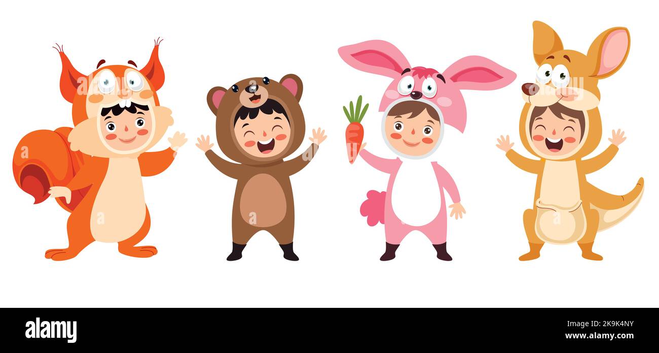 Funny Children Wearing Animal Costumes Stock Vector Image & Art - Alamy