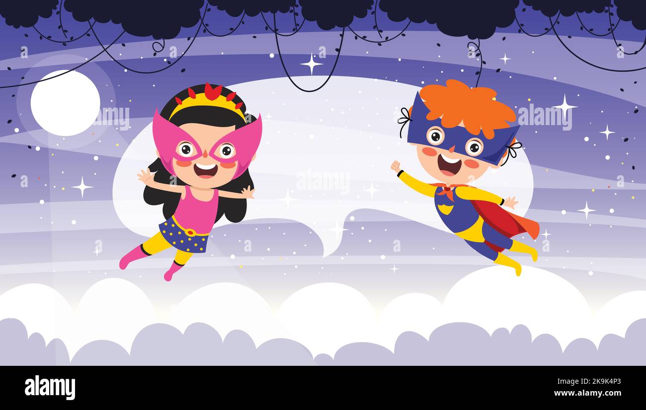 Little Funny Cartoon Superheroes Posing Stock Vector Image & Art - Alamy