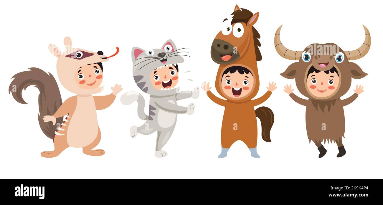 Funny Children Wearing Animal Costumes Stock Vector Image & Art - Alamy