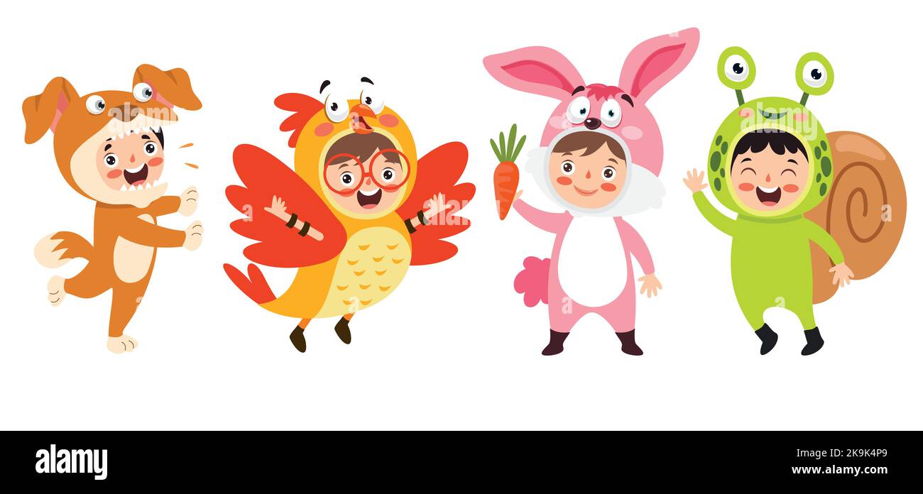 Funny Children Wearing Animal Costumes Stock Vector Image & Art - Alamy