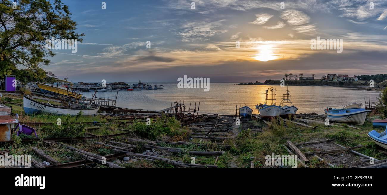 Athopol, Bulgaria - 23 October, 2022: panorama view of the boat ramps ...