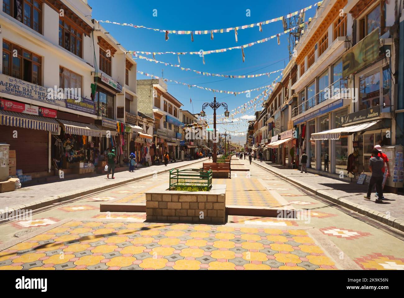 Wide candid shot of Leh market with the newly opened main promenade ...