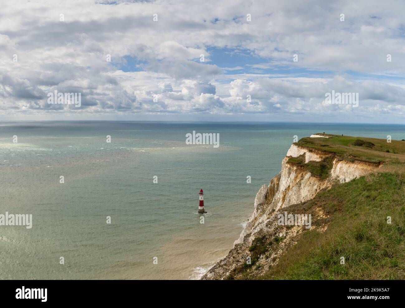 View of the Beachy Head Lighthouse in the English Channel and the white ...