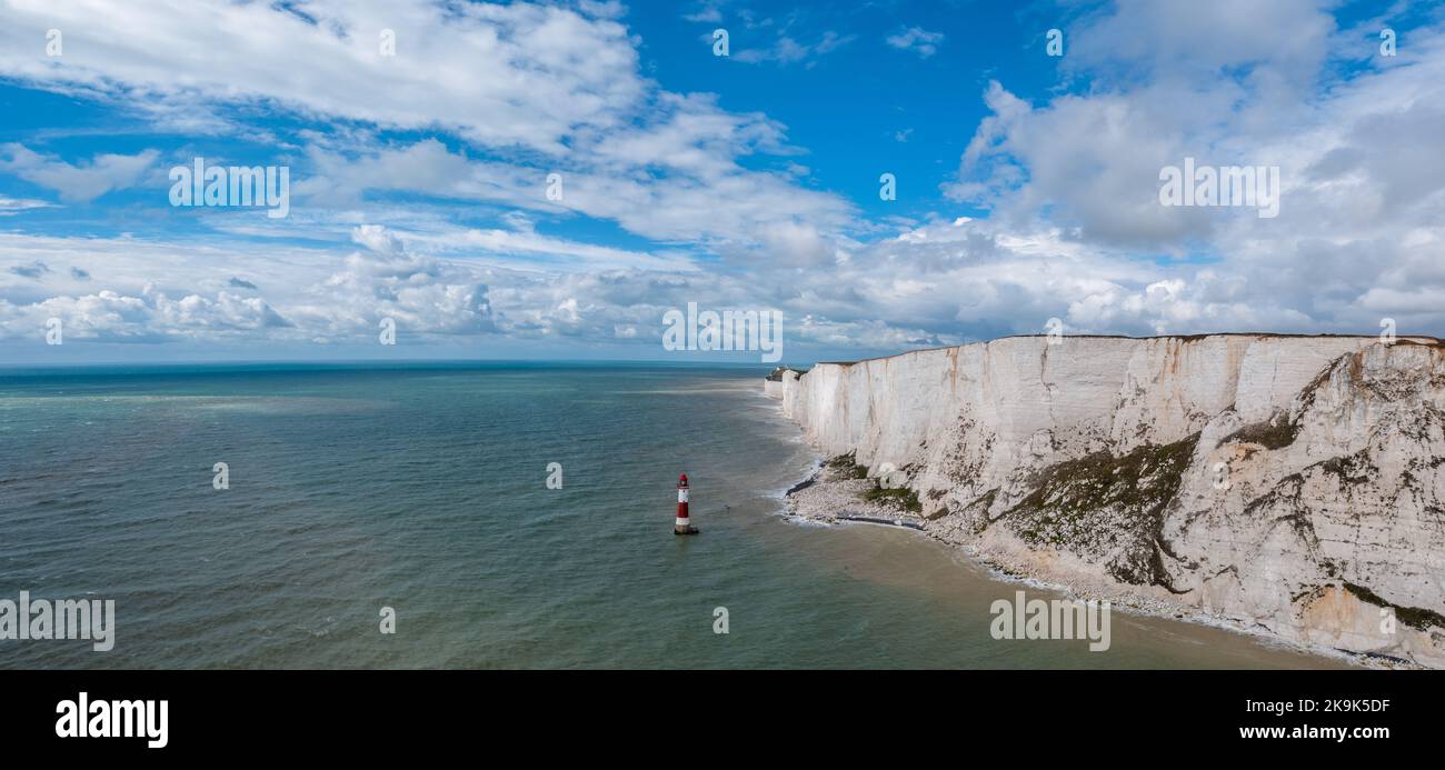 A panorama view of the Beachy Head Lighthouse in the English Channel ...